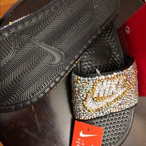 Nike | Shoes | Authentic Bedazzled Nike Gold Benassi Slides | Poshmark